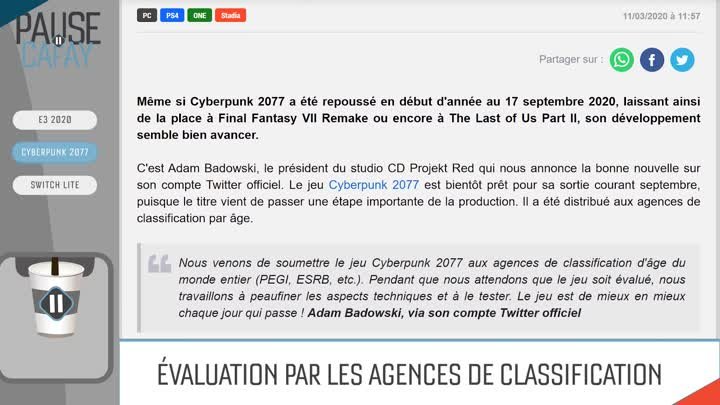 Chronique Pause Cafay : Pause Cafay #518 : Cyberpunk 2077 sur de bons rails - jeuxvideo.com