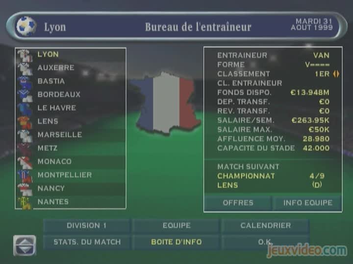 Gameplay Guy Roux Manager 2000 : Les menus - jeuxvideo.com